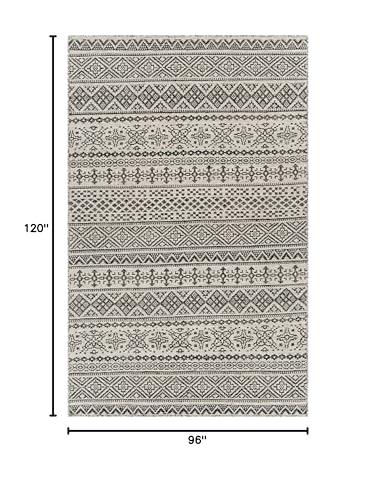 Hauteloom Mababanaba Wool Living Room, Bedroom Area Rug - Bohemian, Transitional - Black, Gray, Cream - 8' x 10'