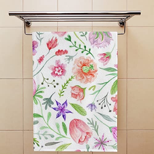 Vantaso Bath Hand Towels Set of 2 Spring Watercolor Flowers Soft and Absorbent Washcloths Kitchen Hand Towel for Bathroom Hotel Gym Spa