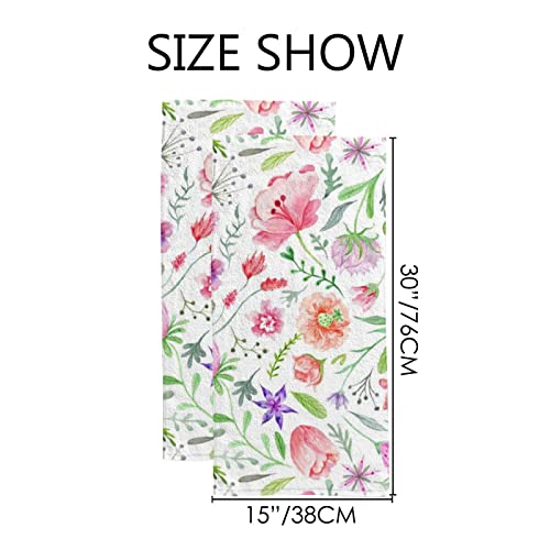 Vantaso Bath Hand Towels Set of 2 Spring Watercolor Flowers Soft and Absorbent Washcloths Kitchen Hand Towel for Bathroom Hotel Gym Spa