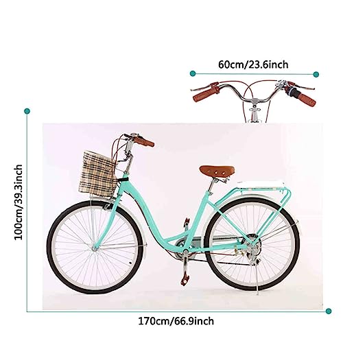 Gmlmes Beach Cruiser Bike, Multiple Speed Bicycle 26 Inch Commuter Bicycle High-Carbon Steel Frame, Front Basket & Rear Racks Retro Bicycle Road Bikes (Black)