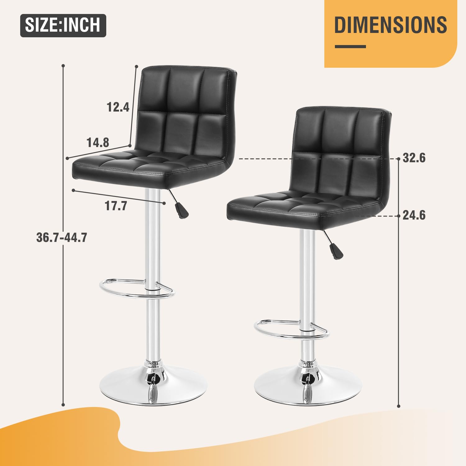 FDW Counter Height Swivel Bar Stools PU Leather Padded with Back,Set of 2 Height Adjustable Counter Stool Barstools Dining Chair,Black