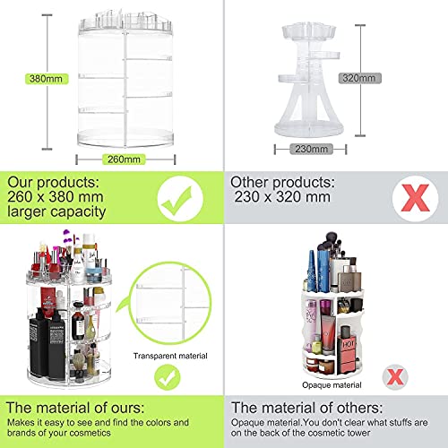 Boxalls Makeup Organizer Rotating,8-Layer Large Capacity Cosmetics Organizer,360 Adjustable Spinning Makeup Stand, Skincare Clear Makeup Carousel for Vanity Countertop -Plus Size
