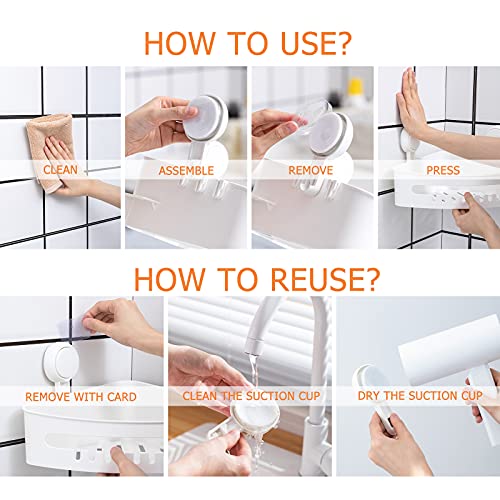 SWAMTIK Corner Shower Caddy with Soap Dish Suction Cup Shower Shelf for Shower Wall Corner Caddy No Drilling Shower Soap Holder for Bathroom Bathtub - White