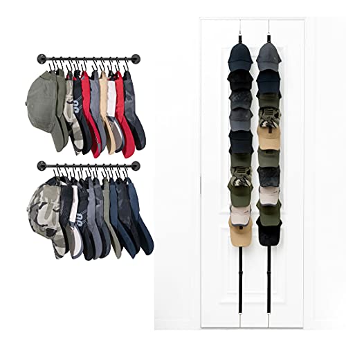 Mkono Hat Rack Baseball Cap Organizer for Wall and Door 2 Straps and Baseball Cap Organizer Hanger with 20 Hooks