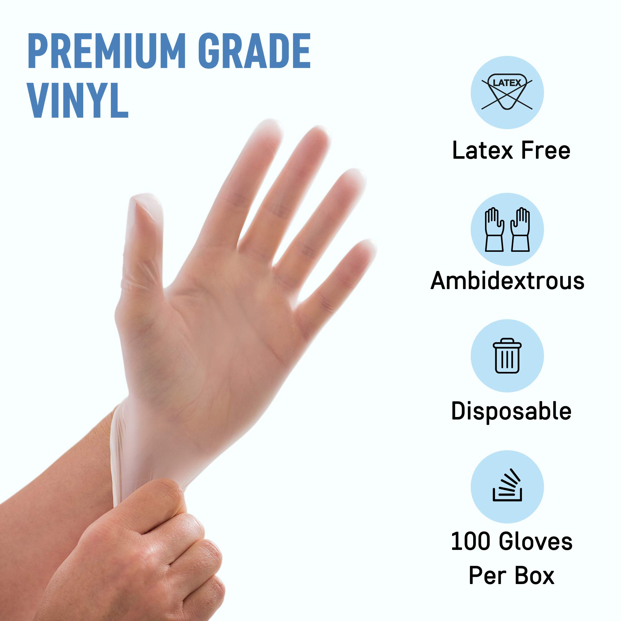 Dre Health Powder Free Disposable Gloves - Clear Vinyl Medical Exam Gloves, 100 Pack, Small