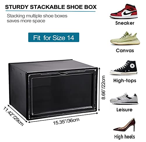 BSFHH Shoe Boxes, Stackable Plastic Sneaker Box Container, Magnetic Side Open Shoe Organizer Shoes Storage Case 15.35 x 11.42 x 8.66 inches (Transparency-12 Pack)