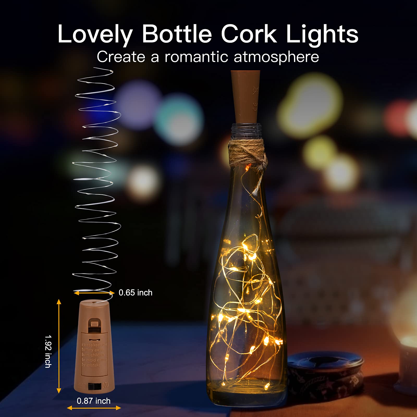 Brightown Wine Bottle Lights with Cork, 10 Pack 20 LED Waterproof Battery Operated Cork Lights, Silver Wire Mini Fairy Lights for Liquor Bottles DIY Party Bar Christmas Wedding Décor