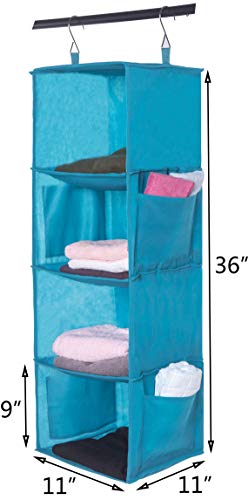 Amelitory Hanging Closet Organizer 4 Shelf Foldable Hanging Storage Shelves Fabric, Lake Blue
