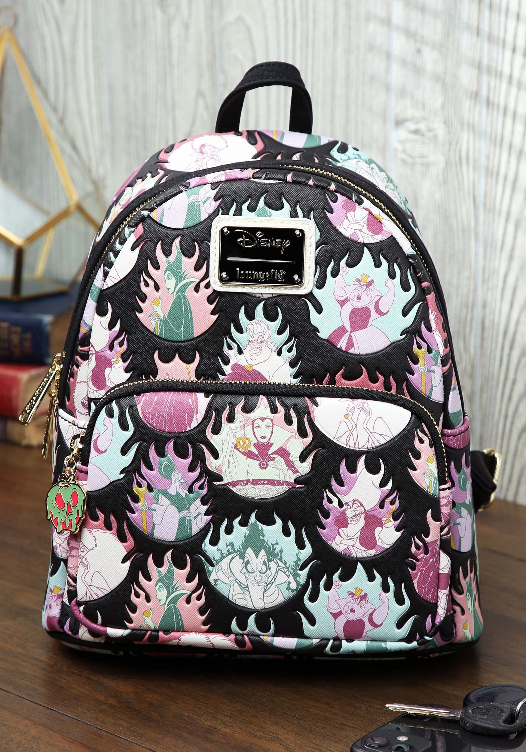 Loungefly Disney Villains Pastel Flames All Over Print Womens Double Strap Shoulder Bag Purse