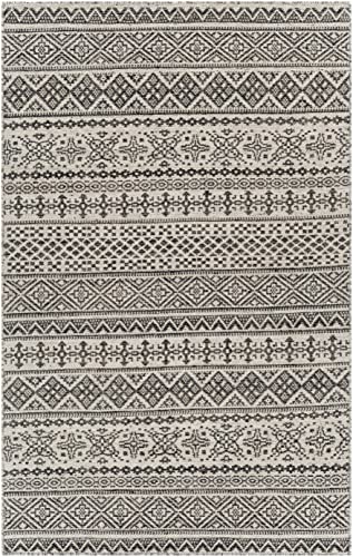 Hauteloom Mababanaba Wool Living Room, Bedroom Area Rug - Bohemian, Transitional - Black, Gray, Cream - 8' x 10'