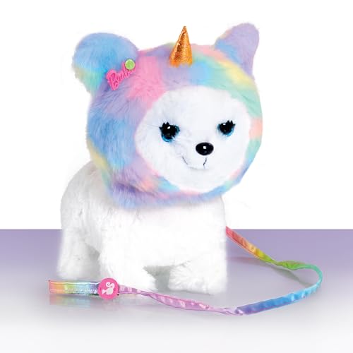 Barbie Walking 10-inch Puppy with Glittering Eyes and Unicorn Hat, Barks and Walks, Kids Toys for Ages 3 Up by Just Play
