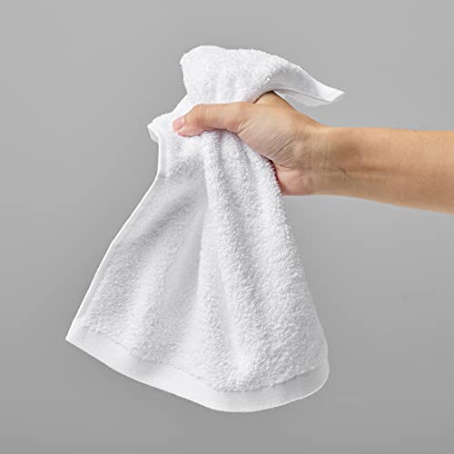 Amazon Basics Fast Drying, Extra Absorbent, Terry Cotton Washcloths - Pack of 24, White, 12 x 12-Inch