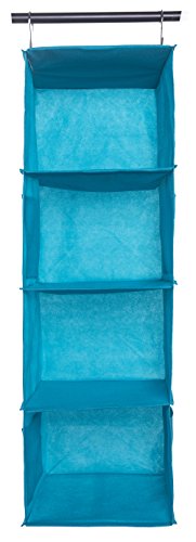 Amelitory Hanging Closet Organizer 4 Shelf Foldable Hanging Storage Shelves Fabric, Lake Blue