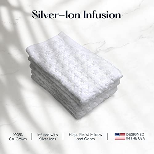 Sutera - Wash Towels Extra Absorbent Silverthread Washcloths Set - Pack of 4 White - 100% CA-Grown Cotton - Luxury Soft Durable Quick Drying Fabric Bathroom Face Cloths 12"x12"