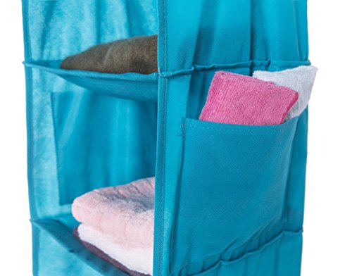 Amelitory Hanging Closet Organizer 4 Shelf Foldable Hanging Storage Shelves Fabric, Lake Blue
