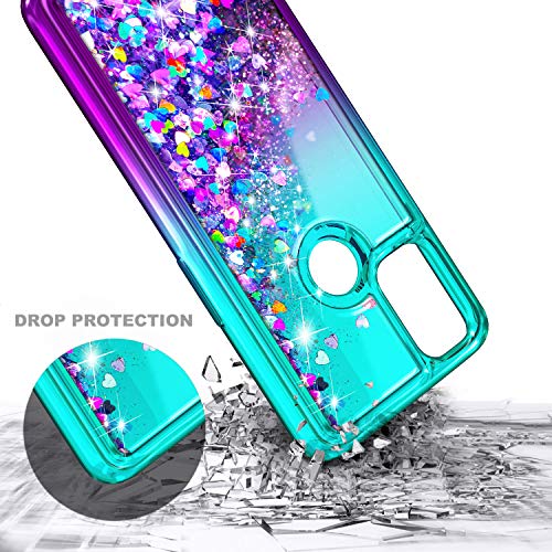 NZND Case for OnePlus Nord N10 5G with Tempered Glass Screen Protector (Full Coverage), Sparkle Glitter Flowing Liquid Women Girls Cute Phone Case (Aqua/Purple)