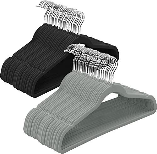Utopia Home Velvet Hangers 100 Pack - Durable, Slim & Sleek Coat Hanger - 360 Degree rotatable Hook - Grey & Black Clothes Hangers