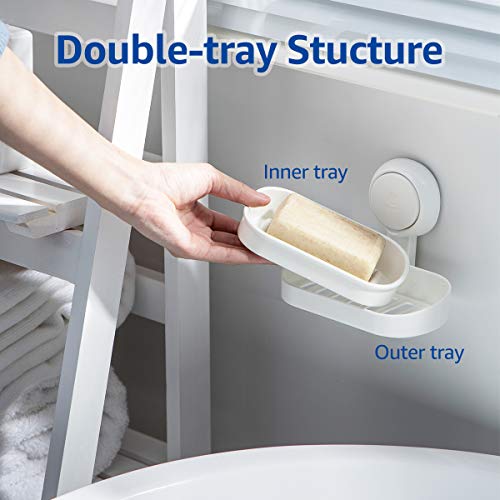 SWAMTIK Corner Shower Caddy with Soap Dish Suction Cup Shower Shelf for Shower Wall Corner Caddy No Drilling Shower Soap Holder for Bathroom Bathtub - White