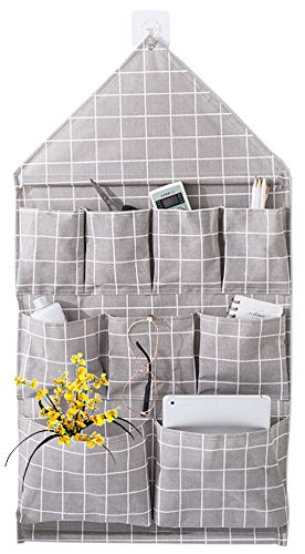 AARAINBOW Over The Door Storage Pockets,Hanging Storage Bags Organizer Linen Cotton Fabric Wall Door Closet 9 Pockets Home Organizer for Bedroom & Bathroom (B-Gray, 9 Pocket)