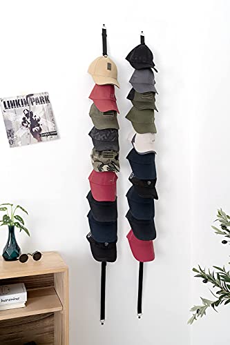 Mkono Hat Rack Baseball Cap Organizer for Wall and Door 2 Straps and Baseball Cap Organizer Hanger with 20 Hooks