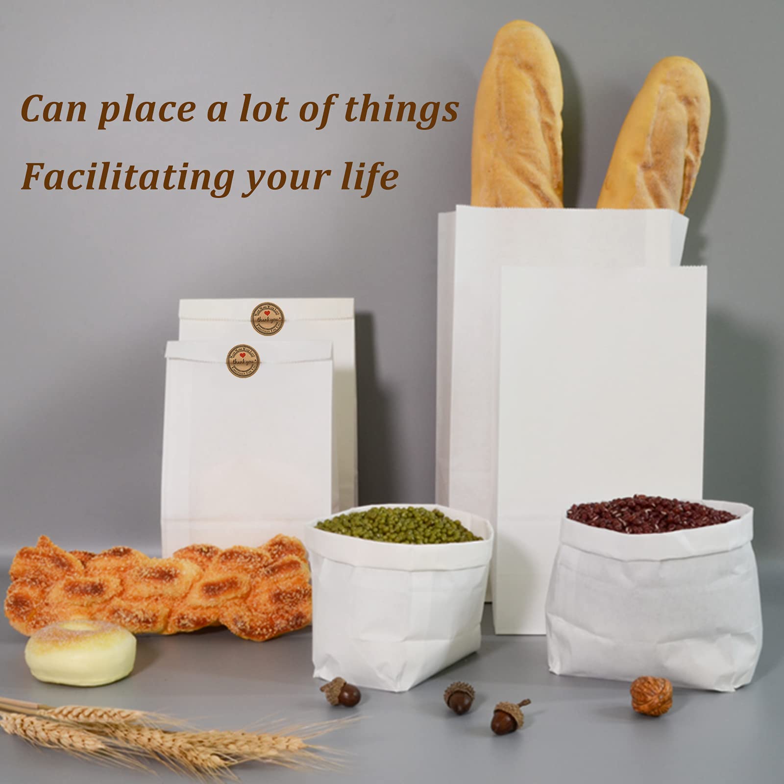 Paper Lunch Bags 50 Count Large White Lunch Bags Kraft White Paper Bags 8LB White Lunch Sacks Strong for Small Business