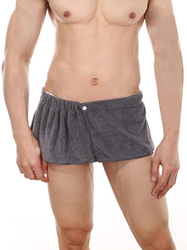 FEESHOW Coral Fleece Adjustable Body Wrap Towel for Men Bath Gym Spa Shower Swimming Beachwear Gray One Size