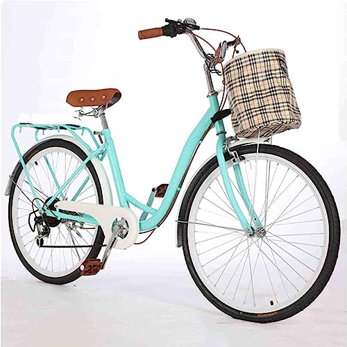 Gmlmes Beach Cruiser Bike, Multiple Speed Bicycle 26 Inch Commuter Bicycle High-Carbon Steel Frame, Front Basket & Rear Racks Retro Bicycle Road Bikes (Black)
