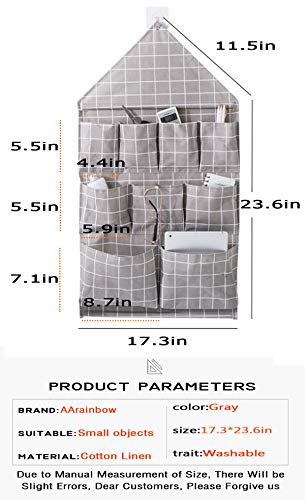 AARAINBOW Over The Door Storage Pockets,Hanging Storage Bags Organizer Linen Cotton Fabric Wall Door Closet 9 Pockets Home Organizer for Bedroom & Bathroom (B-Gray, 9 Pocket)