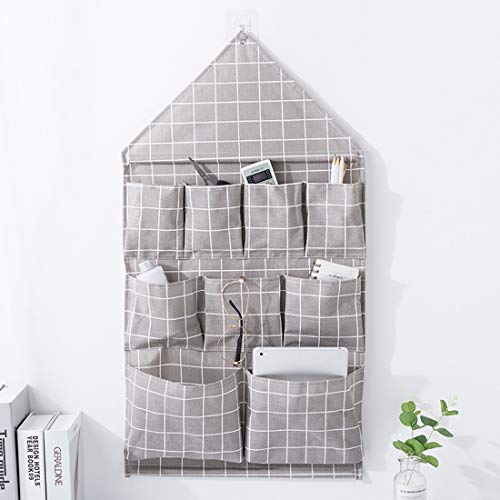AARAINBOW Over The Door Storage Pockets,Hanging Storage Bags Organizer Linen Cotton Fabric Wall Door Closet 9 Pockets Home Organizer for Bedroom & Bathroom (B-Gray, 9 Pocket)