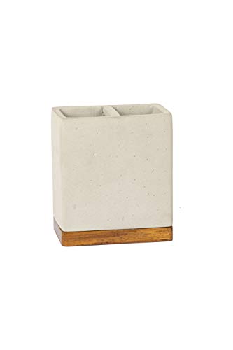 nu steel nusteel Concrete, Made of Cement Bath Accessory Set for Vanity Countertops, 3 Piece Luxury Ensemble Dish, Toothbrush Holder, soap and Lotion Pump, Grey Stone/Brown