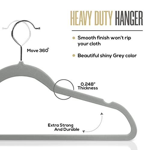 Utopia Home Velvet Hangers 100 Pack - Durable, Slim & Sleek Coat Hanger - 360 Degree rotatable Hook - Grey & Black Clothes Hangers