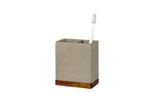 nu steel nusteel Concrete, Made of Cement Bath Accessory Set for Vanity Countertops, 3 Piece Luxury Ensemble Dish, Toothbrush Holder, soap and Lotion Pump, Grey Stone/Brown