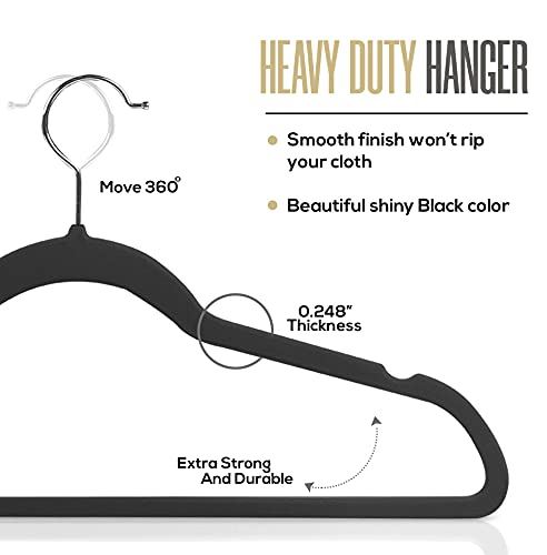 Utopia Home Velvet Hangers 100 Pack - Durable, Slim & Sleek Coat Hanger - 360 Degree rotatable Hook - Grey & Black Clothes Hangers