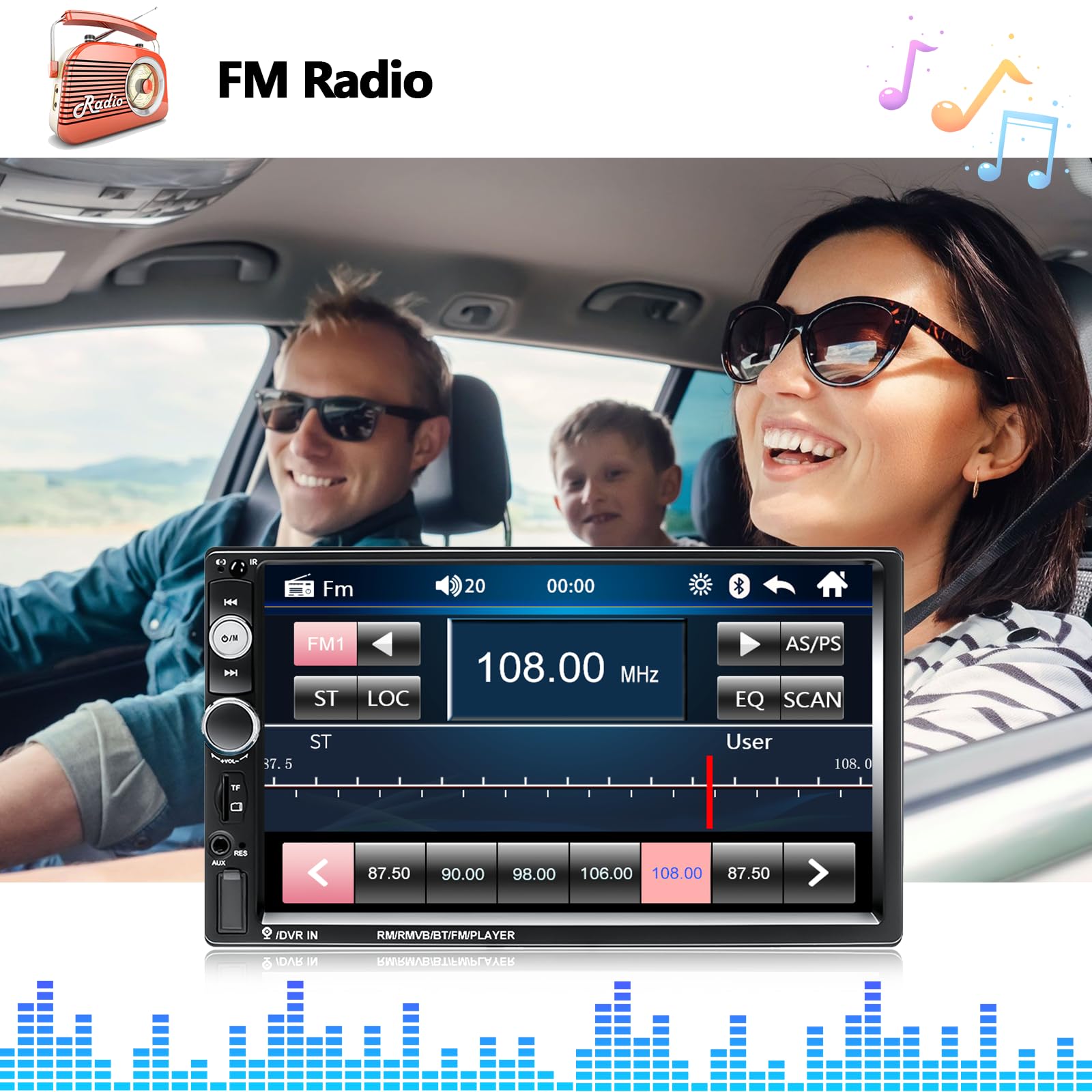 AMPrime Double Din Car Stereo Radio with Bluetooth 7” Touch Screen FM Receiver MP5 Car Player Support Mirror Link for Phone + Backup Camera/Steering Wheel Control