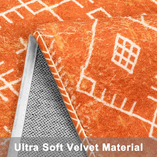 Uphome Bathroom Runner Rug 18x47 inch Long Boho Bath Mat Non-Slip Moroccan Farmhouse Orange Bath Rug Soft Velvet Machine Washable Bathroom Mats for Tub Sink Shower