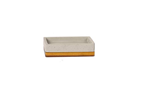 nu steel nusteel Concrete, Made of Cement Bath Accessory Set for Vanity Countertops, 3 Piece Luxury Ensemble Dish, Toothbrush Holder, soap and Lotion Pump, Grey Stone/Brown