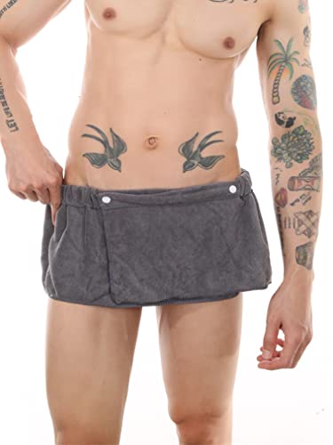 FEESHOW Coral Fleece Adjustable Body Wrap Towel for Men Bath Gym Spa Shower Swimming Beachwear Gray One Size