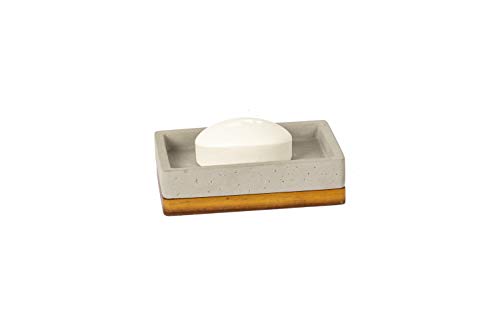 nu steel nusteel Concrete, Made of Cement Bath Accessory Set for Vanity Countertops, 3 Piece Luxury Ensemble Dish, Toothbrush Holder, soap and Lotion Pump, Grey Stone/Brown