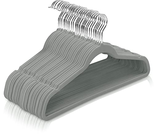 Utopia Home Velvet Hangers 100 Pack - Durable, Slim & Sleek Coat Hanger - 360 Degree rotatable Hook - Grey & Black Clothes Hangers