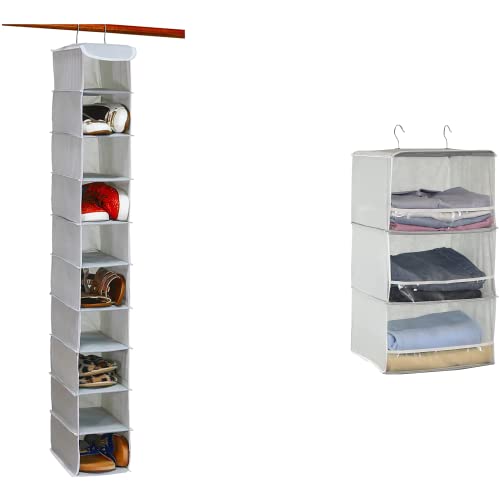 Simple Houseware 10 Shelves Hanging Shoes Organizer + 3 Shelves Hanging Closet Organizer, Grey