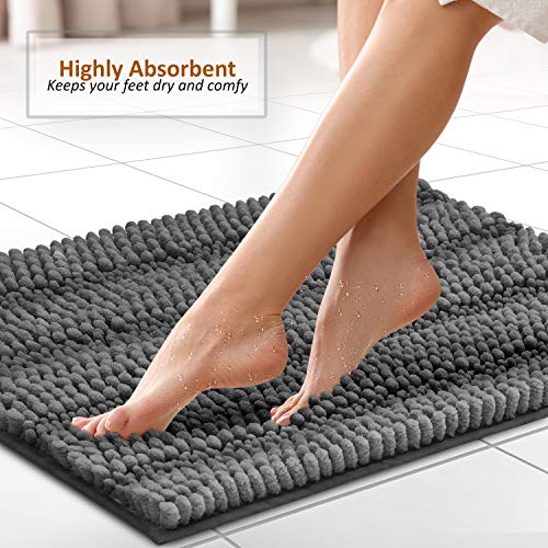 Clara Clark Chenille Bathroom Rugs, Ultra Soft Plush Shaggy Bath Mats for Bathroom, Machine Washable Non Slip Backing Rubber Bath Rug Set, 3 Piece Bathroom Rug Set, Gray