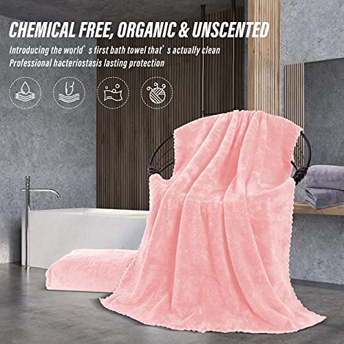 MOONQUEEN 2 Pack Premium Bath Towel Set - Quick Drying - Microfiber Coral Velvet Highly Absorbent Towels - Multipurpose Use as Bath Fitness, Bathroom, Shower, Sports, Yoga Towel (Pink)