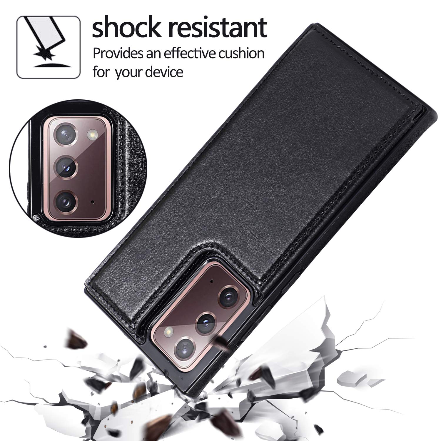 UEEBAI Case for Samsung Galaxy S21 Ultra 5G, Luxury PU Leather Case with [Two Magnetic Clasp] [Card Slots] Stand Function Durable Shockproof Soft TPU Case Back Wallet Cover for S21 Ultra 5G - Black
