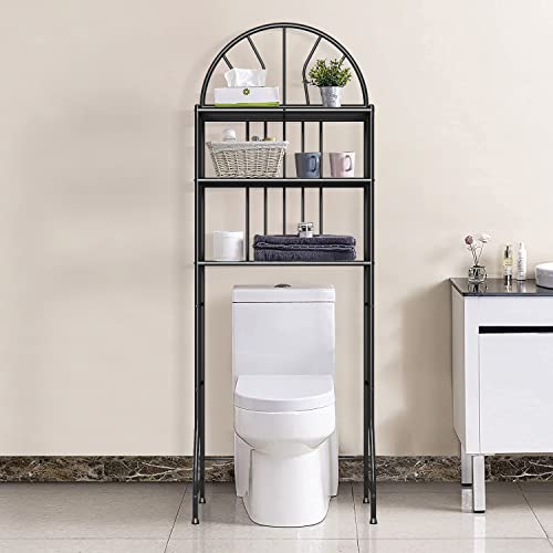 Majzya Over The Toilet Storage Rack, 3-Tier Bathroom Organizer Bathroom Shelf Space Saver, Freestanding Bathroom Cabinet Tower Shelf Above Toilet Stand, Black