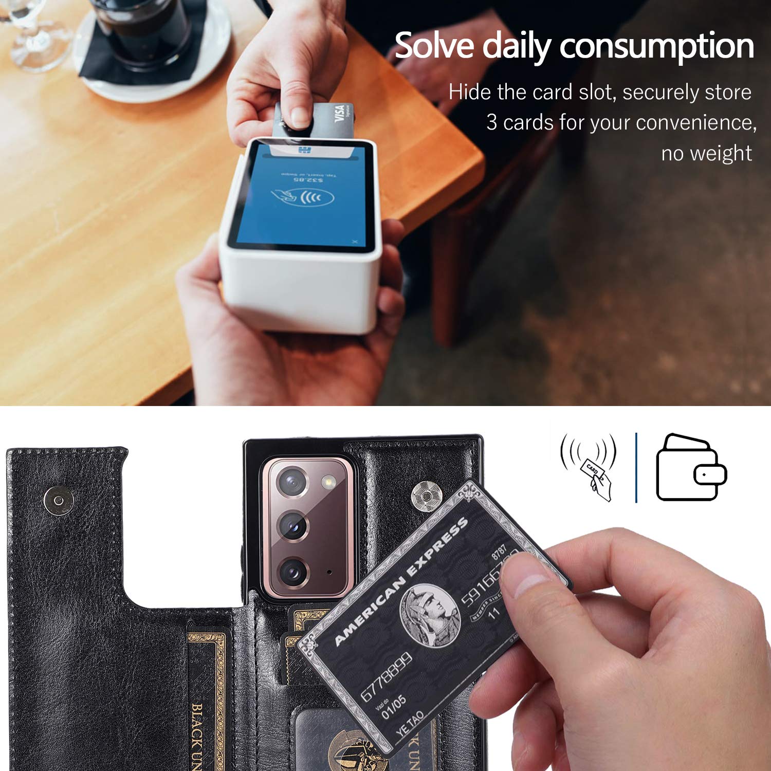 UEEBAI Case for Samsung Galaxy S21 Ultra 5G, Luxury PU Leather Case with [Two Magnetic Clasp] [Card Slots] Stand Function Durable Shockproof Soft TPU Case Back Wallet Cover for S21 Ultra 5G - Black