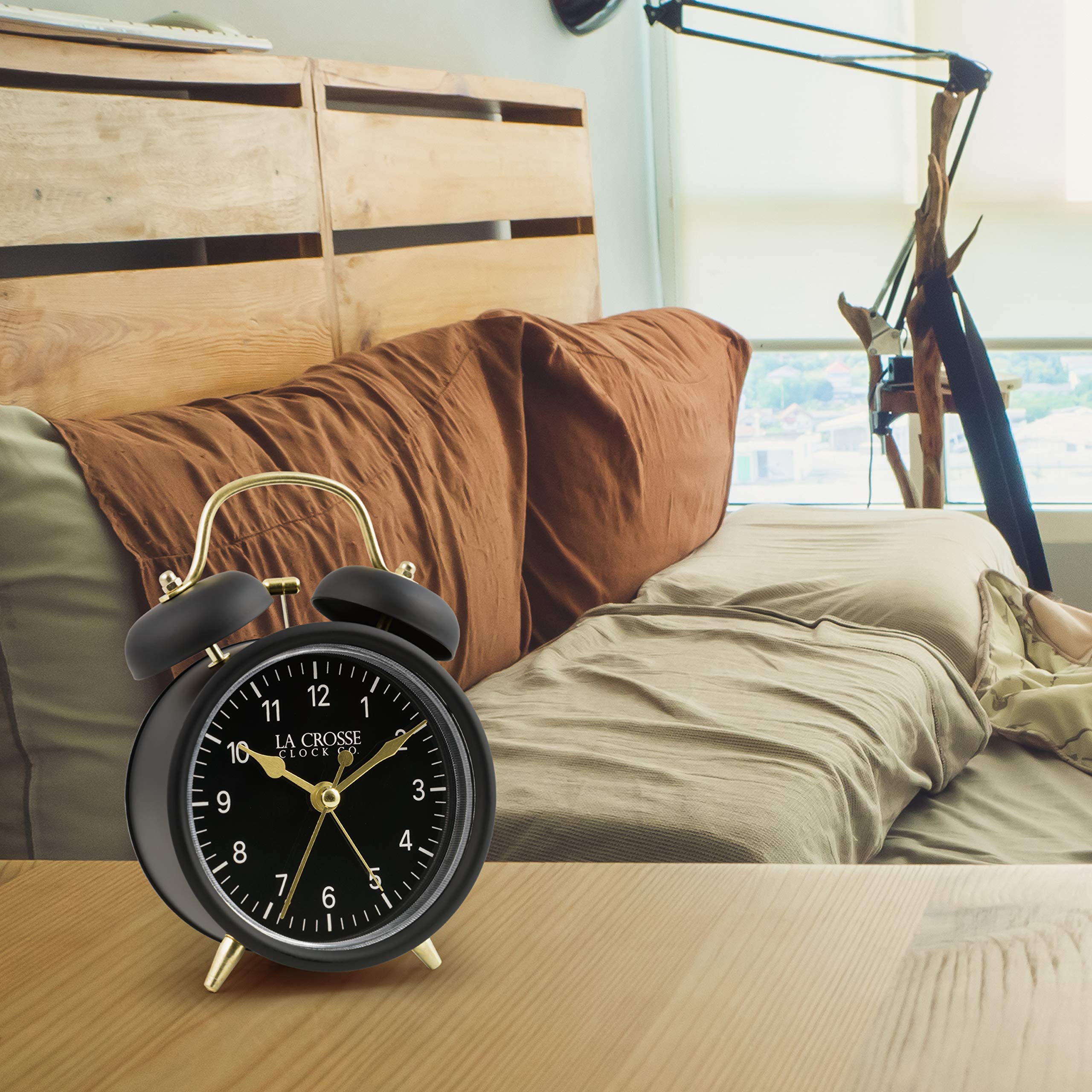 La Crosse 617-3314BG Black Twin Bell Quartz Alarm Clock