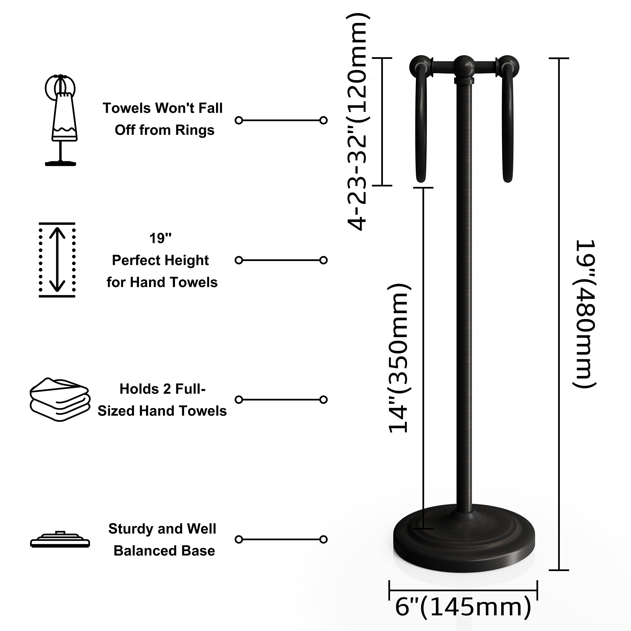 BGL Hand Towel Holder Stand for Bathroom, Hand Towel Stand for Bathroom Counter, Free Standing Towel Racks for Bathroom with Weighted Wood Base,19" High-Oil Rubbed Bronze