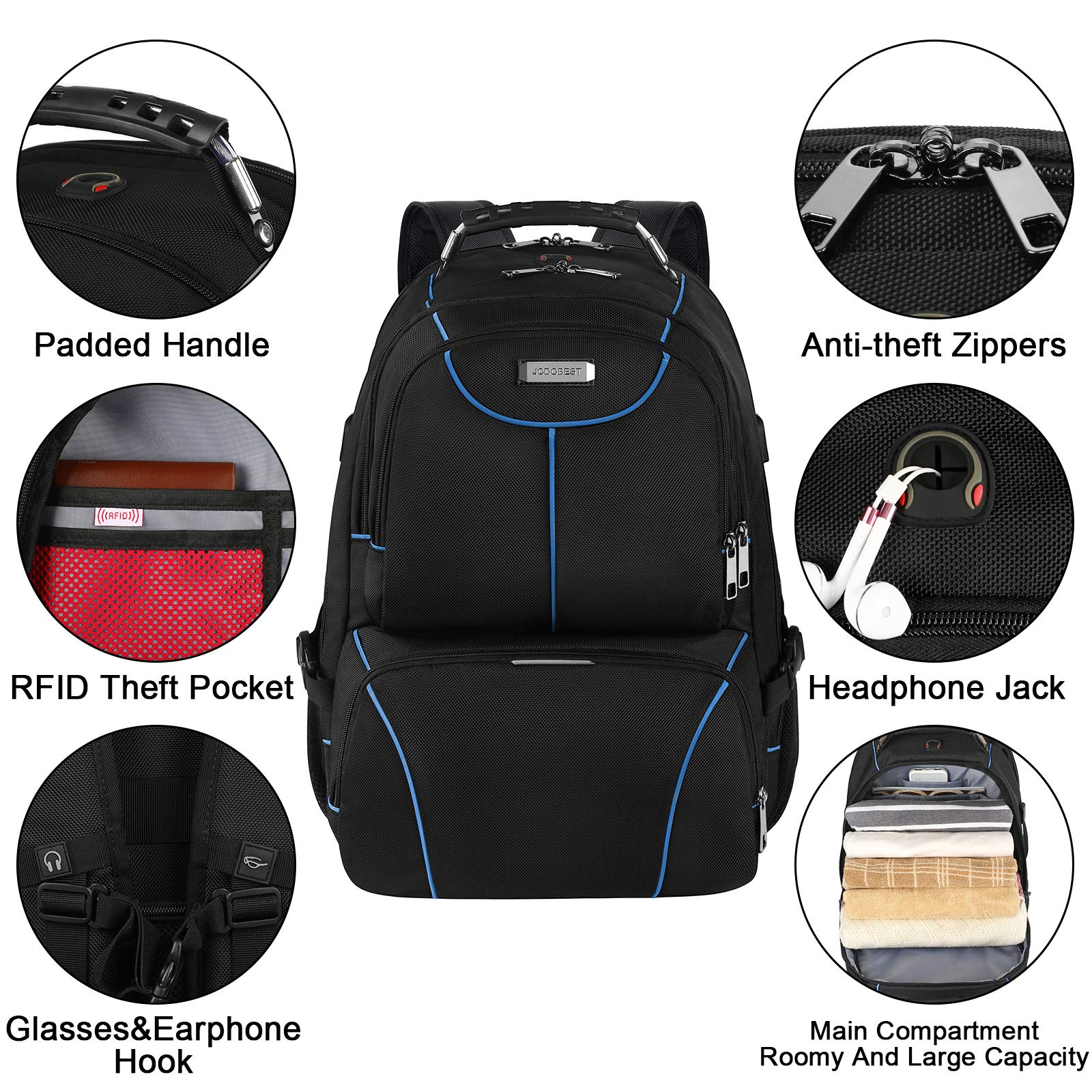 VECKUSON Lunch Bag Backpack, Insulated Cooler Lunch Box Backpack, Extra Large Travel Laptop Backpack TSA Friendly RFID Computer College bag with USB Port for Women Men,Blue