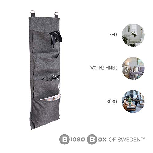 Bigso Soft Hanging Wall Storage Organizer | Hanging Storage Organizer for Closets and Bedrooms | Polyester Back of Door Storage Hanging Pockets Organizer with 4 Compartments | 11.8βx 39.4β | Grey