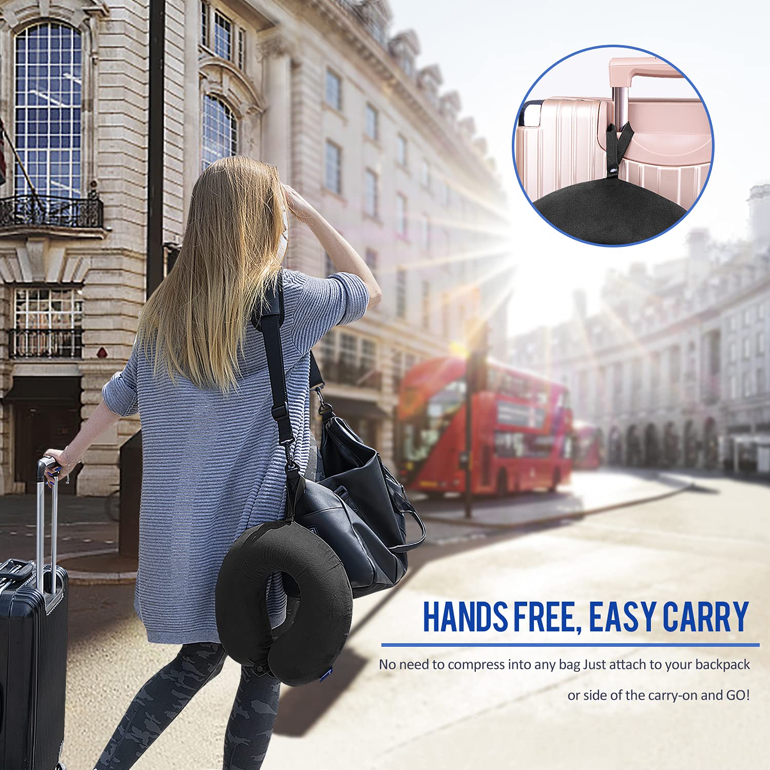 Fabuday Memory Foam Travel Pillows for Airplanes - Neck Pillow for Traveling with Attachable Snap Strap Soft Washable Cover, Flight Pillow for Sleeping, Car, Home, Office, Black